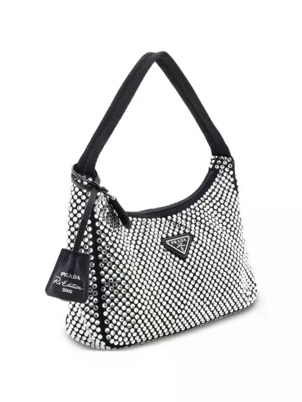Prada Re-edition 2000 Crystal Embellished Mini Hobo Bag - Black