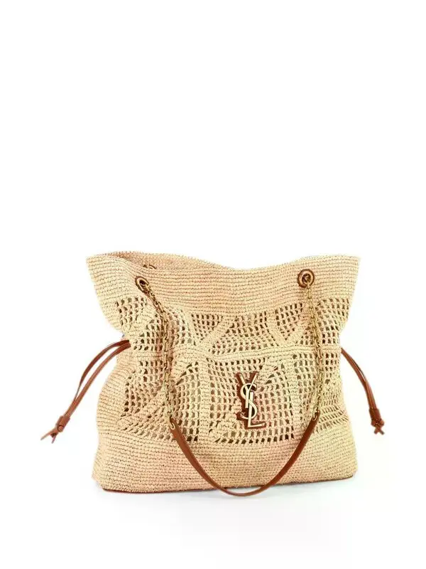 Saint Laurent Jamie Shopping Raffia With Leather Medium Tote Bag - Brown