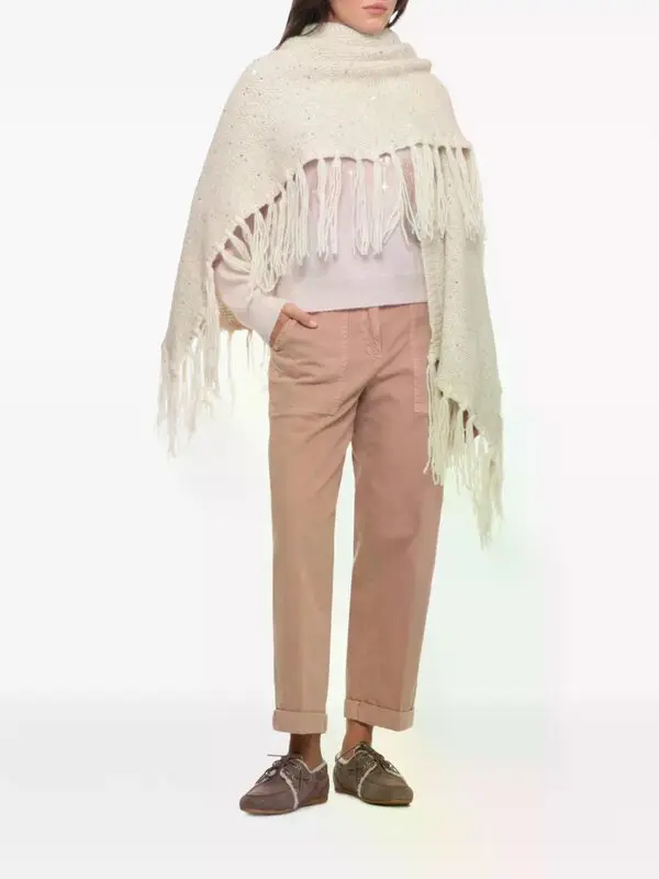 Peserico Sequin-embellished Fringed Cape - White