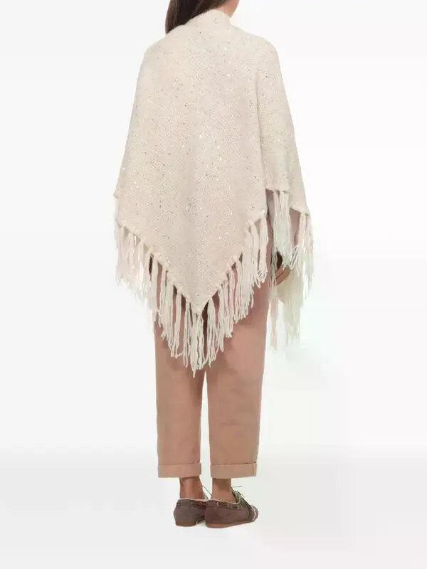 Peserico Sequin-embellished Fringed Cape - White