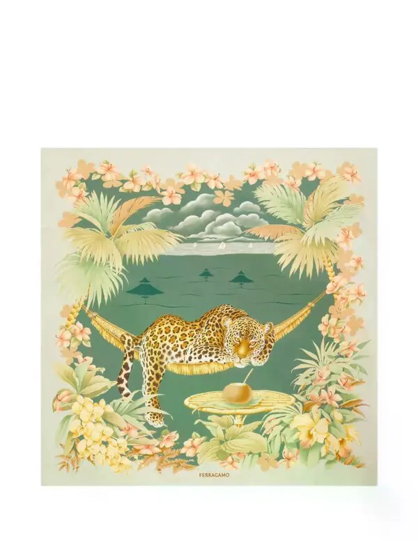 FERRAGAMO Jungle-print Silk Scarf - Green