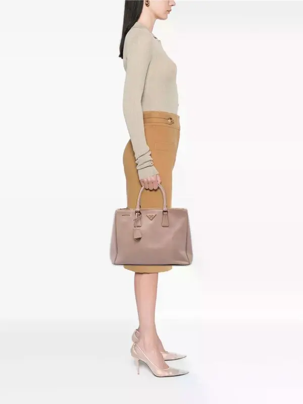 Prada Saffiano Lux Galleria Double Zip Tote Bag - Brown