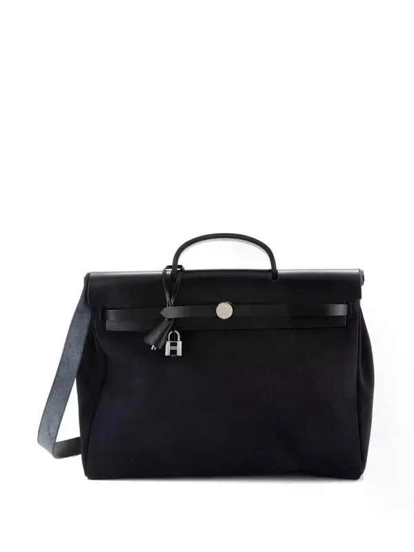 Hermès Herbag Zip Leather And Toile 39 Satchel - Black