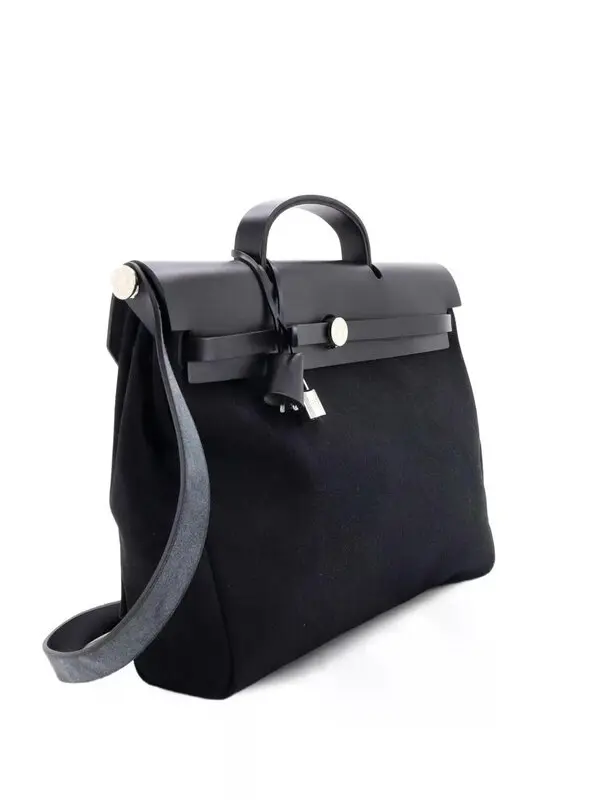 Hermès Herbag Zip Leather And Toile 39 Satchel - Black