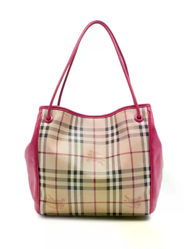 Burberry 2000-2017 Small Haymarket Check Coated Canvas And Calfskin Canterbury Tote Bag - Neutrals