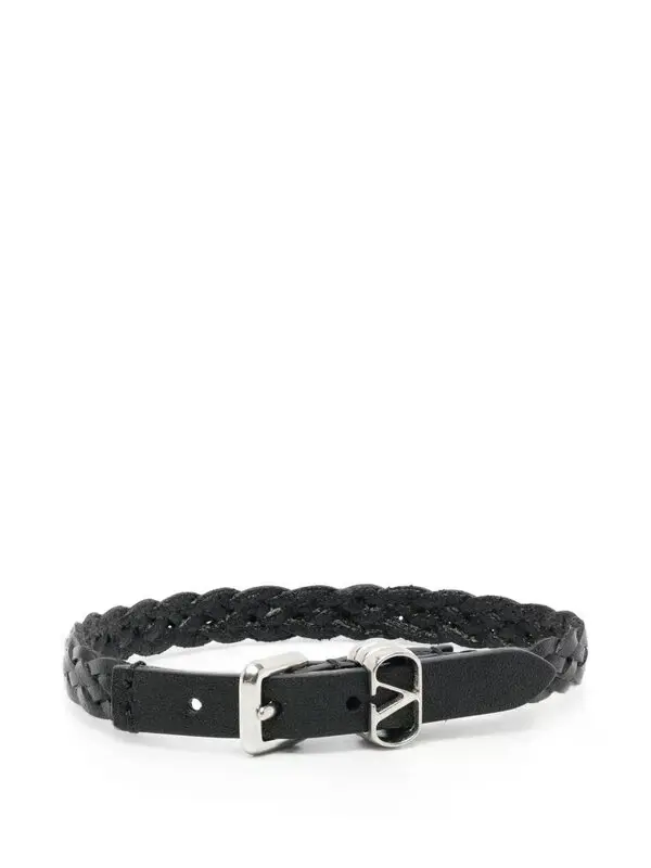 Valentino Garavani Ovalette Braided-leather Bracelet - Black