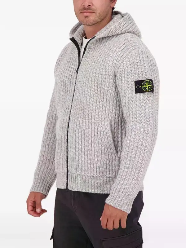 Stone Island Ribbed Knit Full Zip Hoodie