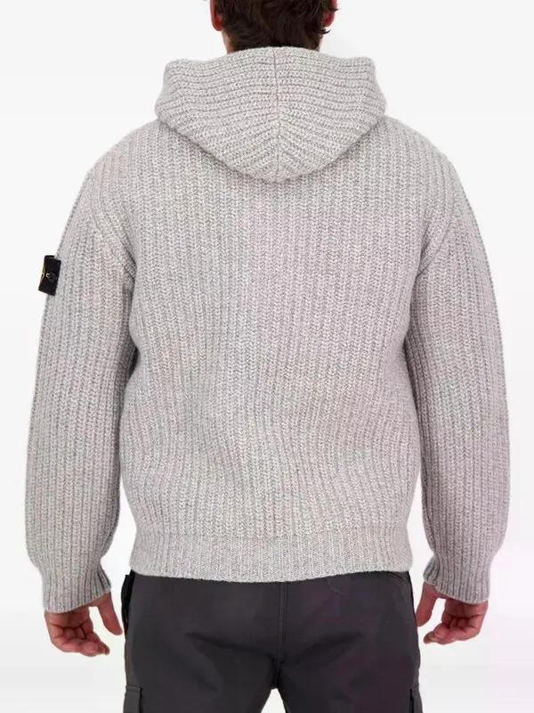 Stone Island Ribbed Knit Full Zip Hoodie