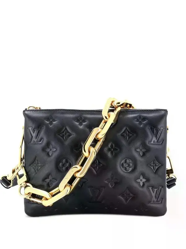 LOUIS VUITTON Monogram Embossed Lambskin Coussin Bb Crossbody Bag - Black