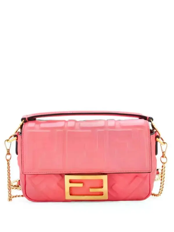 Fendi Baguette Nm Bag Zucca Embossed Leather Mini Crossbody Bag - Pink