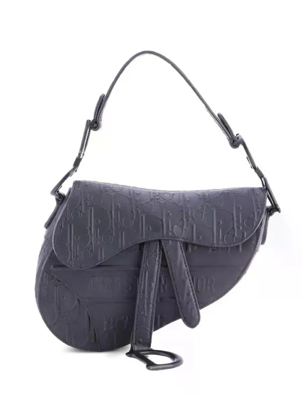 Dior Saddle Handbag Oblique Embossed Calfskin Mini Shoulder Bag - Black