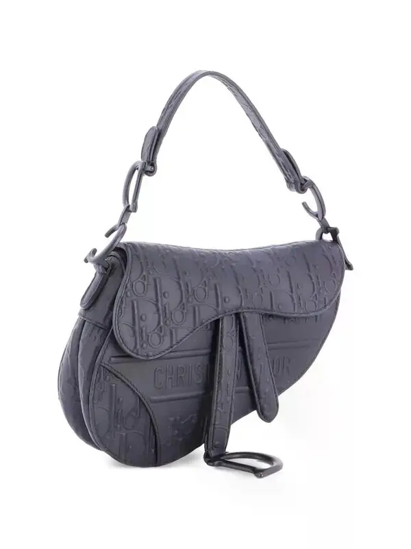 Dior Saddle Handbag Oblique Embossed Calfskin Mini Shoulder Bag - Black