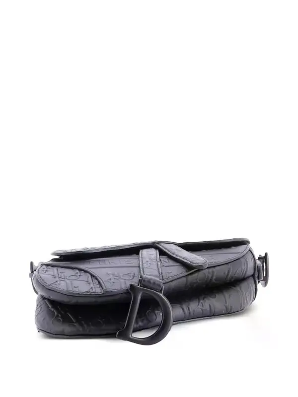 Dior Saddle Handbag Oblique Embossed Calfskin Mini Shoulder Bag - Black