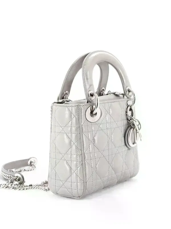 Dior Lady Chain Bag Cannage Quilt Iridescent Leather Mini Satchel - Silver
