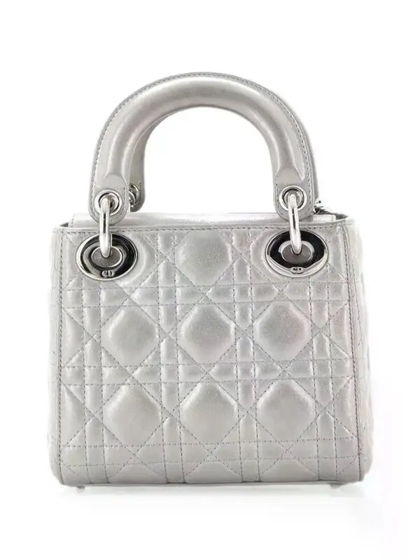 Dior Lady Chain Bag Cannage Quilt Iridescent Leather Mini Satchel - Silver