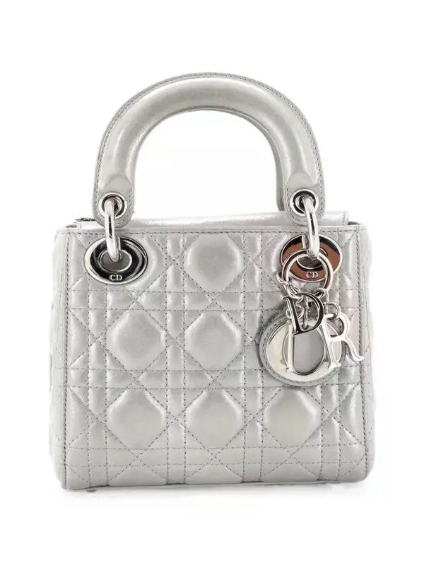 Dior Lady Chain Bag Cannage Quilt Iridescent Leather Mini Satchel - Silver