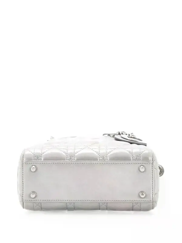Dior Lady Chain Bag Cannage Quilt Iridescent Leather Mini Satchel - Silver