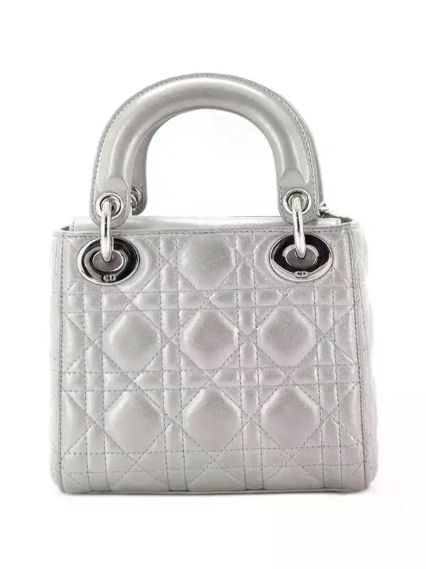 Dior Lady Chain Bag Cannage Quilt Iridescent Leather Mini Satchel - Silver