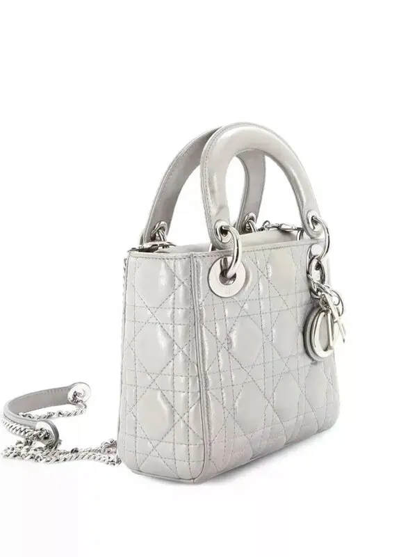 Dior Lady Chain Bag Cannage Quilt Iridescent Leather Mini Satchel - Silver