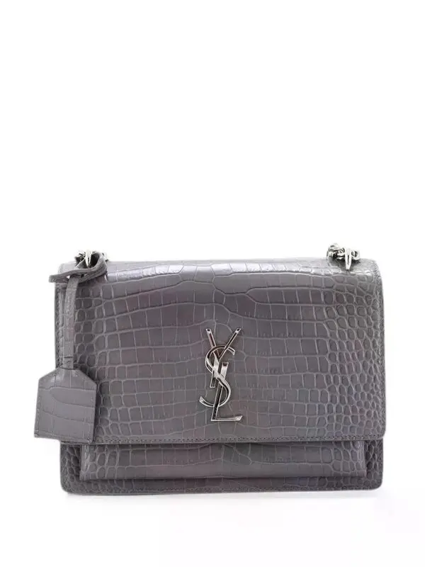 Saint Laurent Sunset Crocodile Embossed Leather Medium Crossbody Bag - Grey