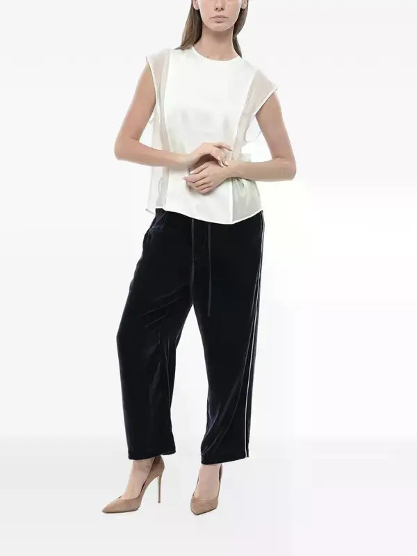 GENNY Sleeveless Satin-chiffon Paneled Top