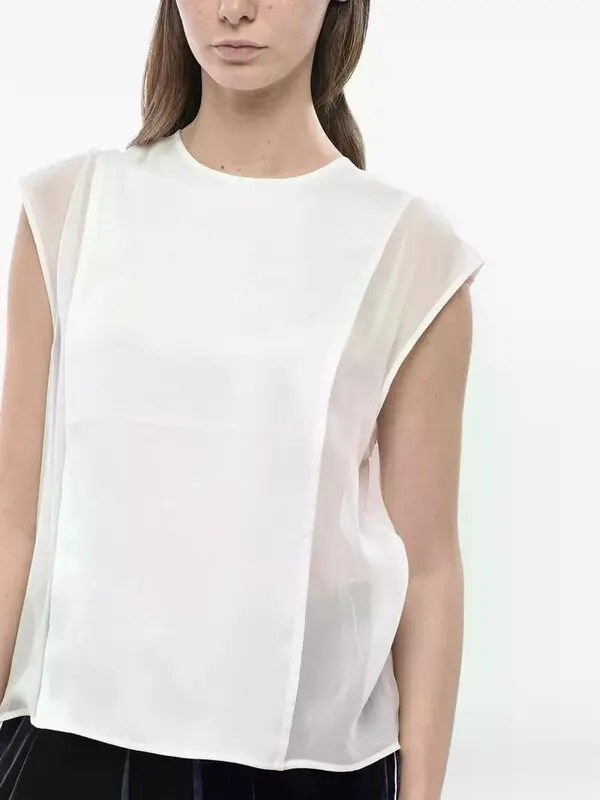 GENNY Sleeveless Satin-chiffon Paneled Top