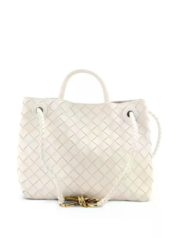 Bottega Veneta Andiamo Top Handle Bag Intrecciato Nappa Small Satchel - White