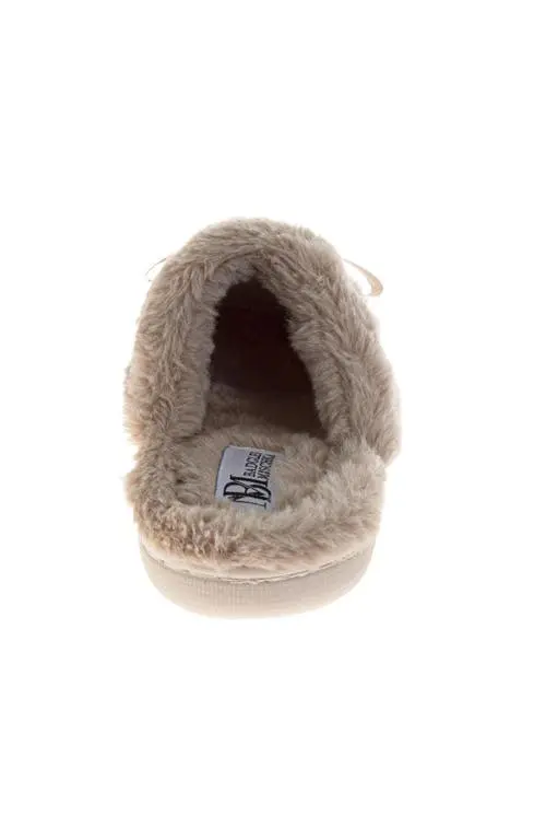 Badgley Mischka Embellished Glitter Slippers With Faux Fur - Beige