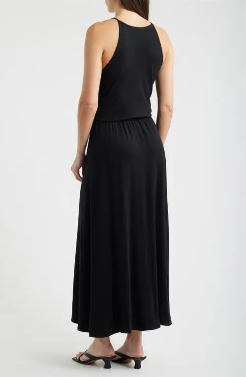 Loveappella Maxi Dress With Tied Waist And Apron Bodice - Black