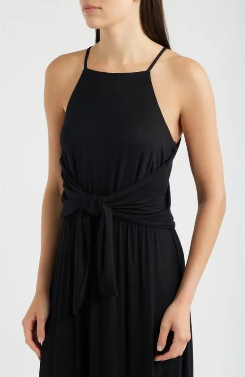 Loveappella Maxi Dress With Tied Waist And Apron Bodice - Black