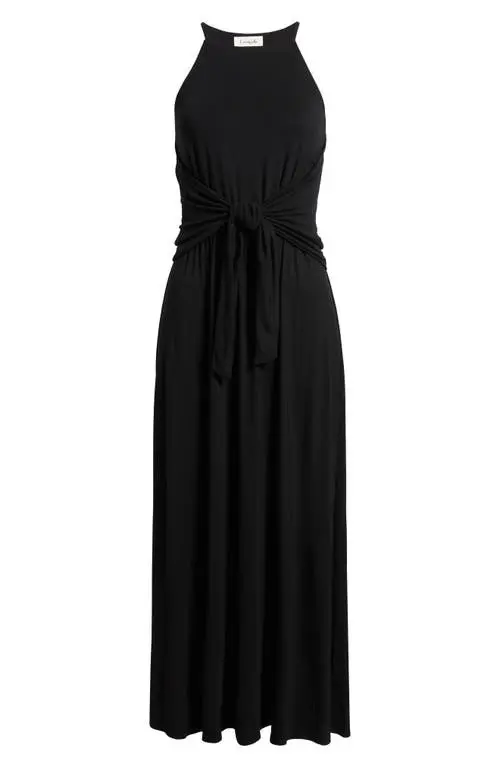 Loveappella Maxi Dress With Tied Waist And Apron Bodice - Black
