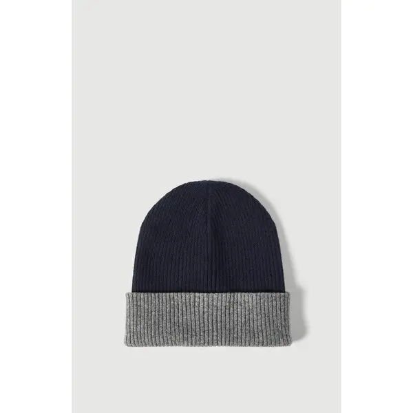 Brunello Cucinelli Cashmere Double Knit Ribbed Beanie - Navy Blue