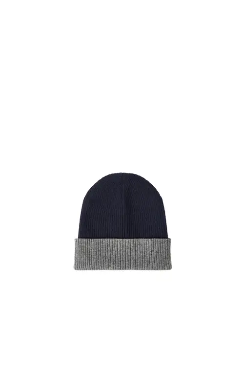 Brunello Cucinelli Cashmere Double Knit Ribbed Beanie - Navy Blue