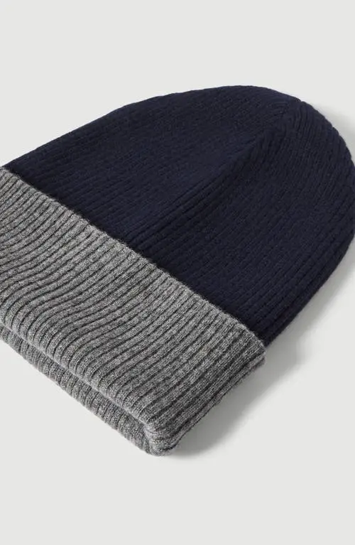 Brunello Cucinelli Cashmere Double Knit Ribbed Beanie - Navy Blue