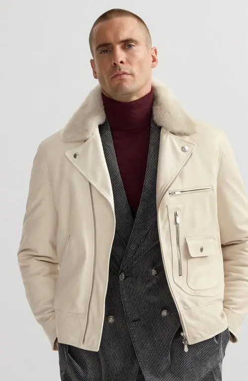 Brunello Cucinelli Nappa Leather Biker Jacket With Thermore® Padding And Detachable Shearling Collar
