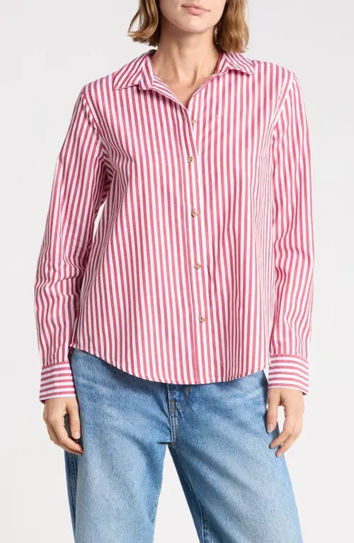 BEACHLUNCHLOUNGE Bentley Striped Cotton Button-up Shirt - Dark Cherry