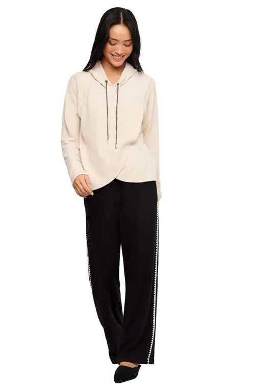Karen Kane Rhinestone Drawstring Crossover Hoodie - Ecru