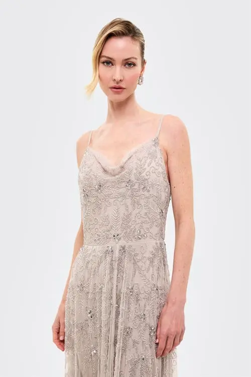 BEAUUT Embellished Sequins Cowl Maxi Dress