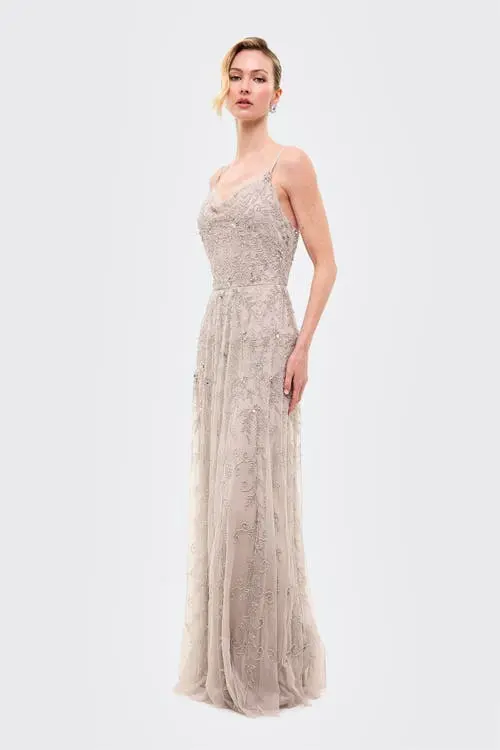 BEAUUT Embellished Sequins Cowl Maxi Dress
