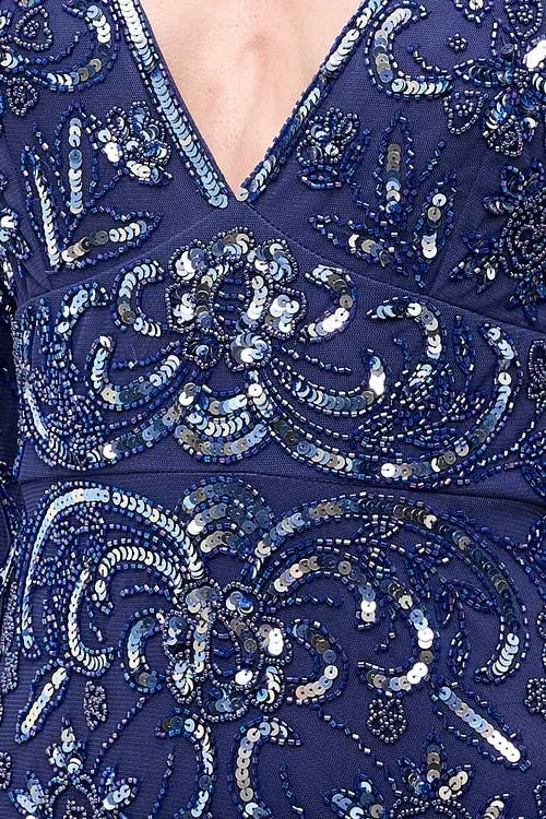BEAUUT Deep Neck Embellished Sequins Maxi Dress