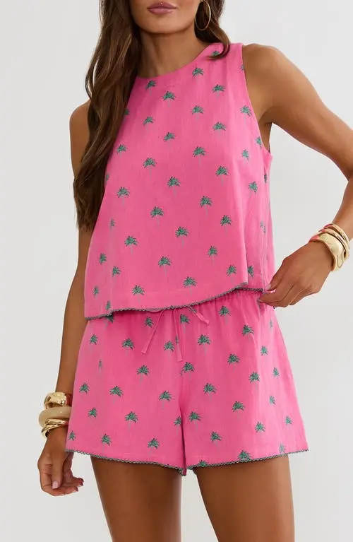 Beach Riot Sleeveless Tropical Palm Print Top - Flamingo