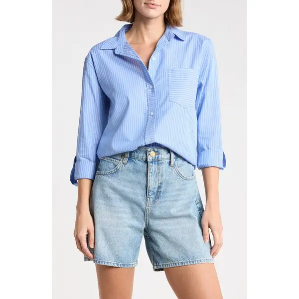 BEACHLUNCHLOUNGE Carson Stripe Button-up Shirt - Blue Shark
