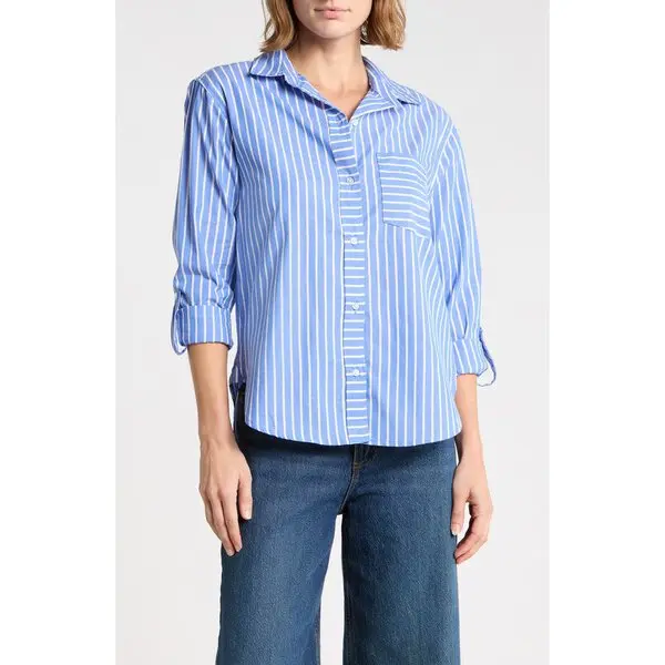 BEACHLUNCHLOUNGE Carson Stripe Button-up Shirt - Rustic Blueberry