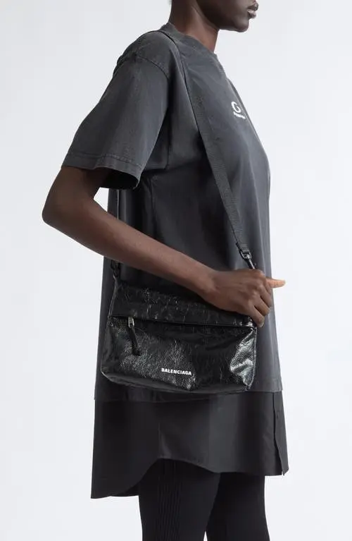 Balenciaga Explorer Double Pouch Lambskin Messenger Bag - 1000 Black
