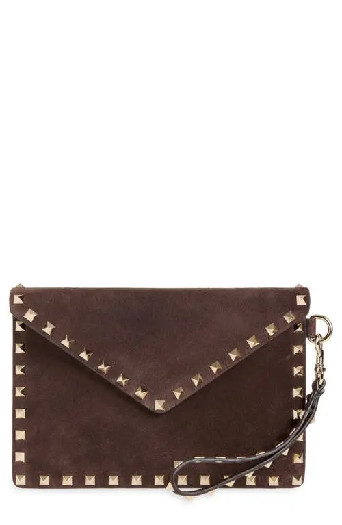 Valentino Garavani Medium Rockstud Flat Suede Wristlet Envelope Pouch