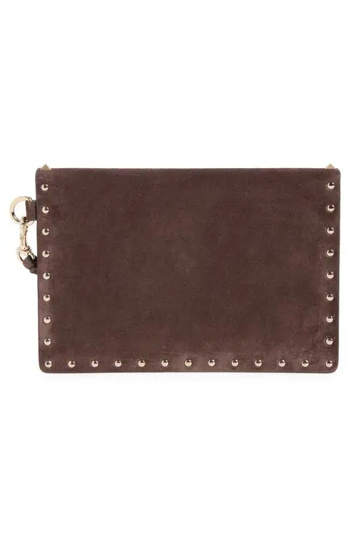 Valentino Garavani Medium Rockstud Flat Suede Wristlet Envelope Pouch