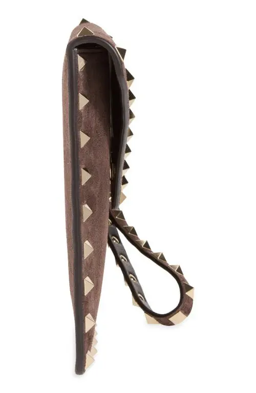 Valentino Garavani Medium Rockstud Flat Suede Wristlet Envelope Pouch