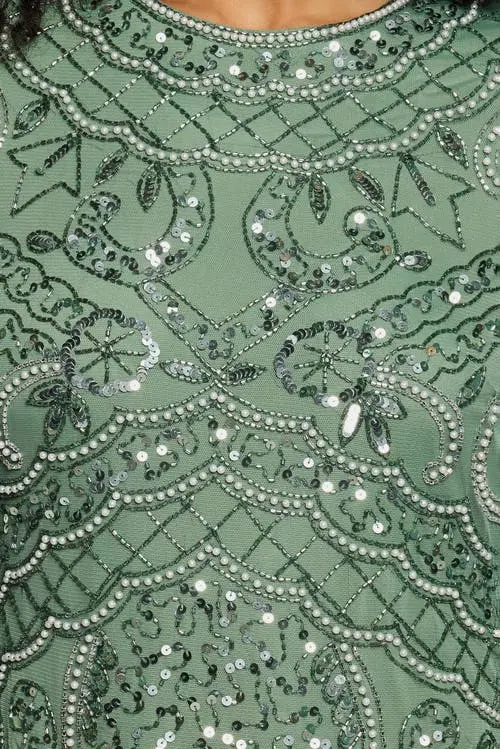 MARYISA Modest Embellished Sequins Flutter Sleeves Gown