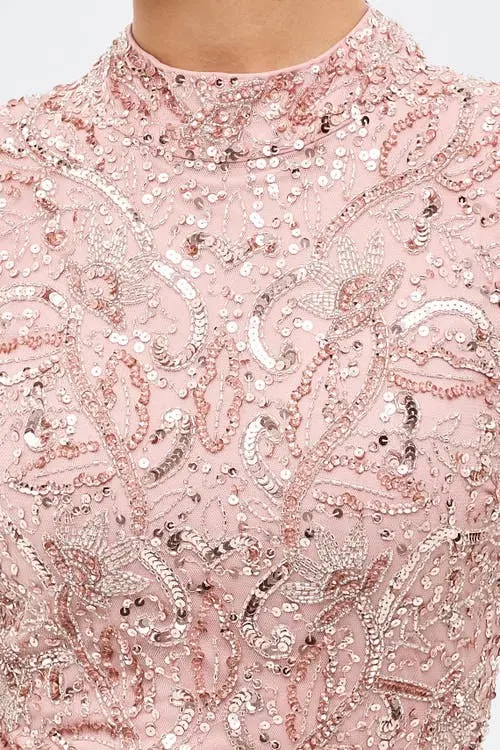 MARYISA Modest Embellished Sequins Trail Gown