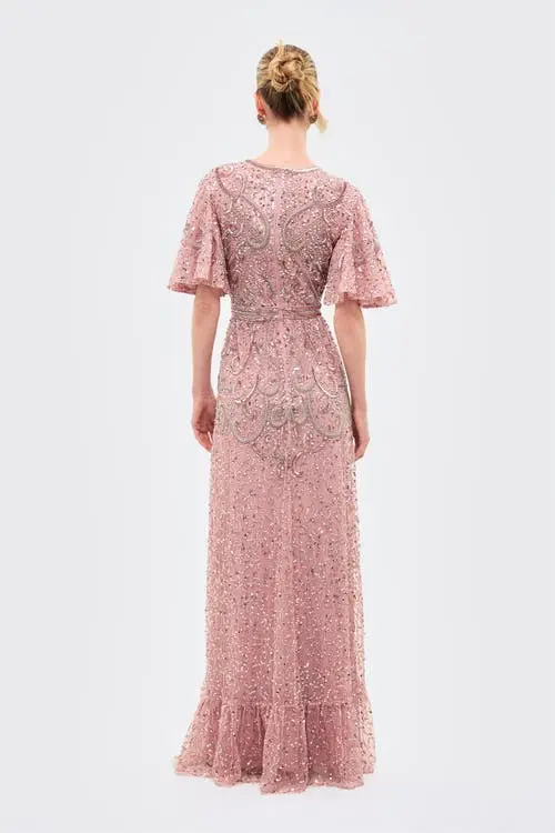 BEAUUT Embellished Sequins Flutter Dress